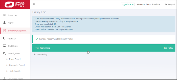 Manage EDR Policies, Endpoint Protection, Endpoint Security, Comodo Endpoint Detection and Response